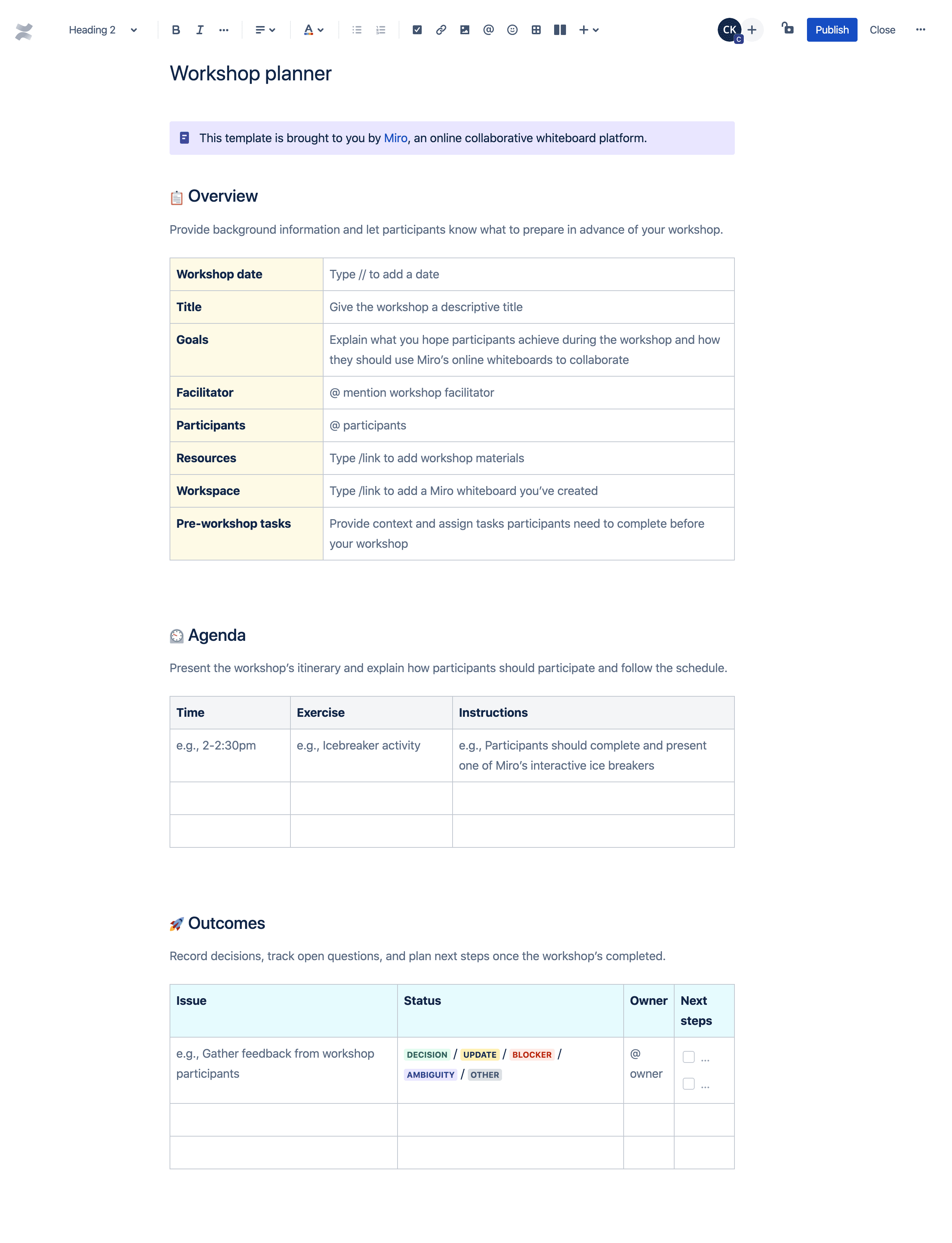 Template de planejador de workshop | Atlassian