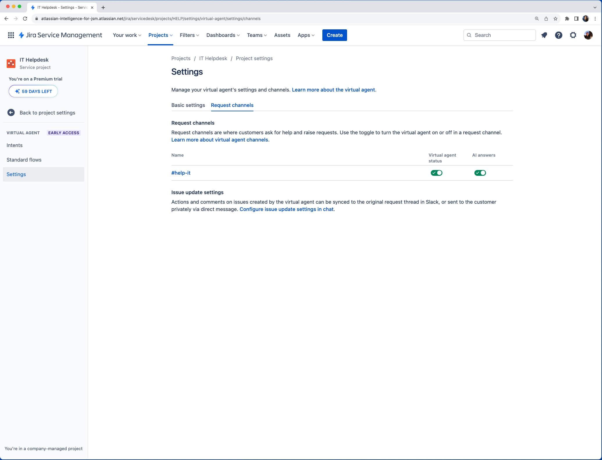 The Jira Service Management virtual agent Jira Service Management Cloud