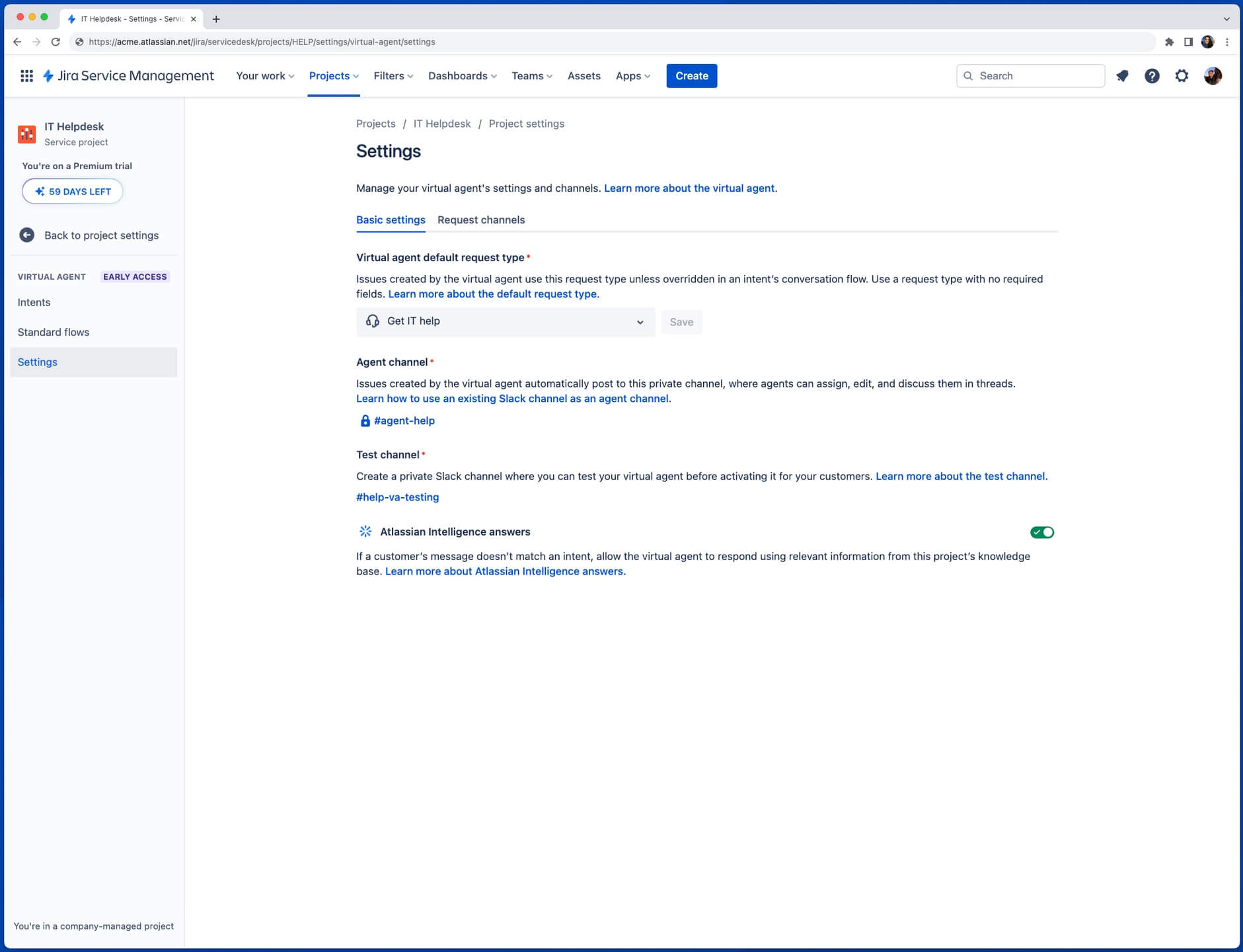 The Jira Service Management virtual agent Jira Service Management Cloud