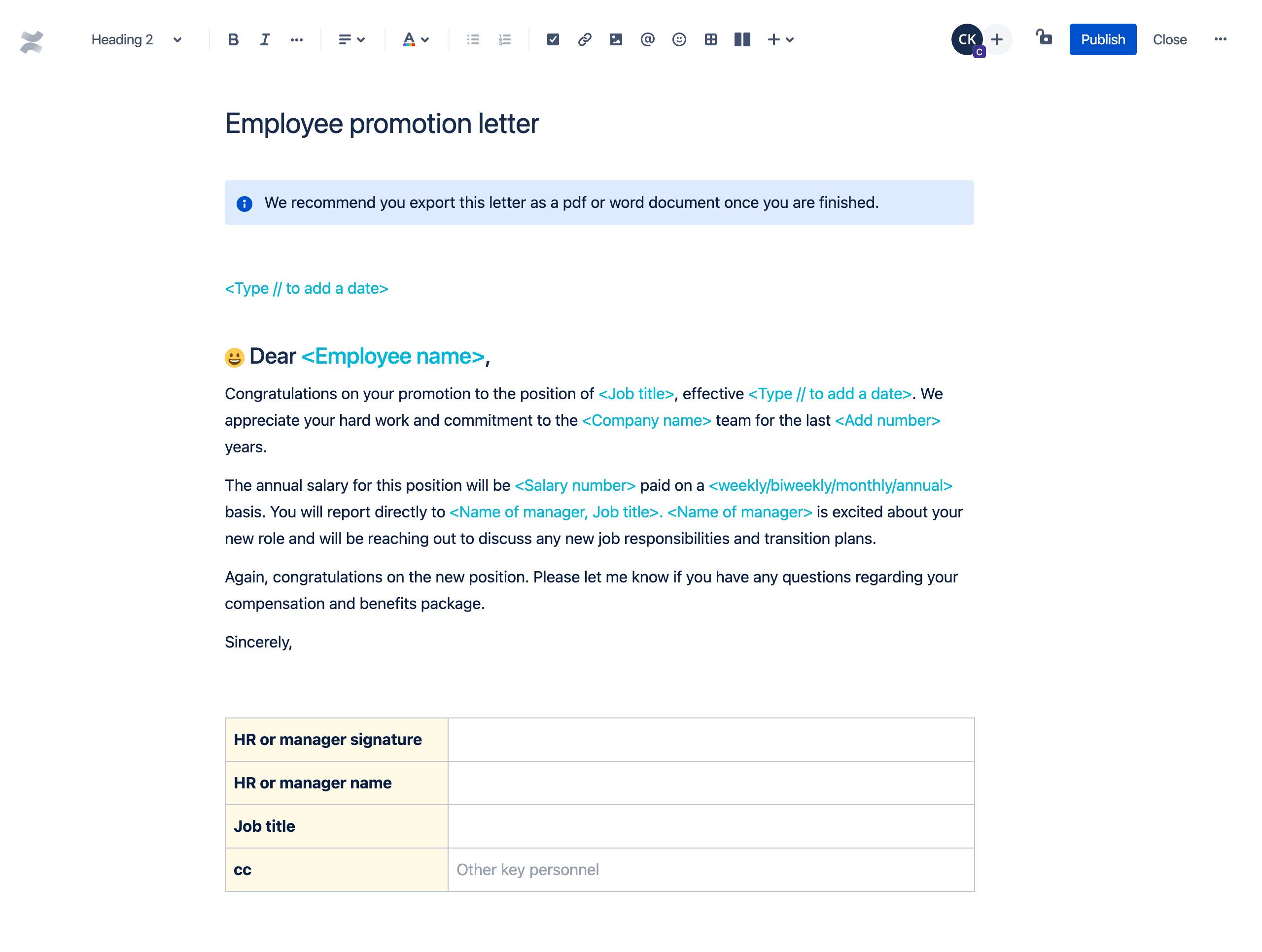 Sjabloon voor promotiebrief voor werknemers | Atlassian