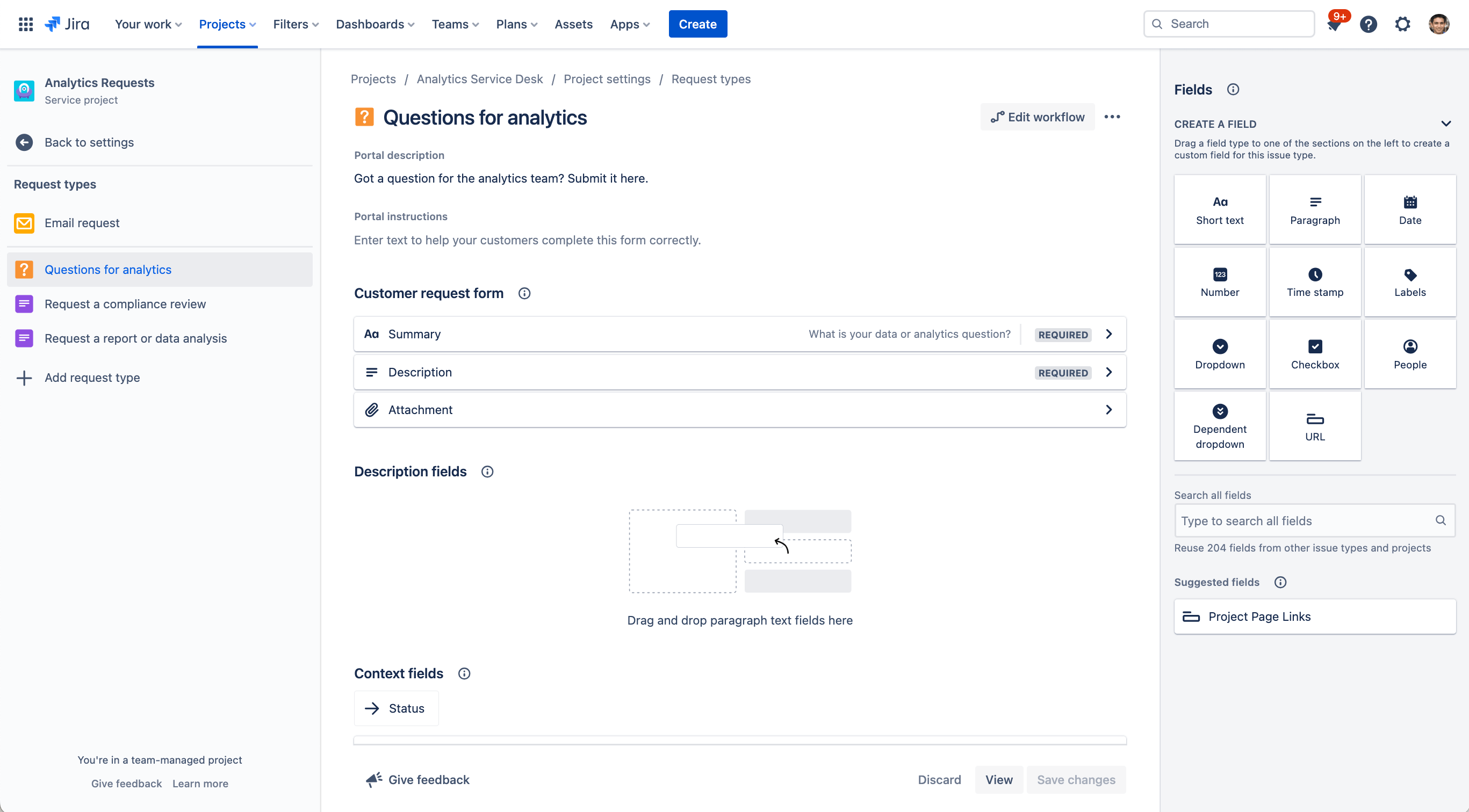 Analytics service management template | Jira Templates