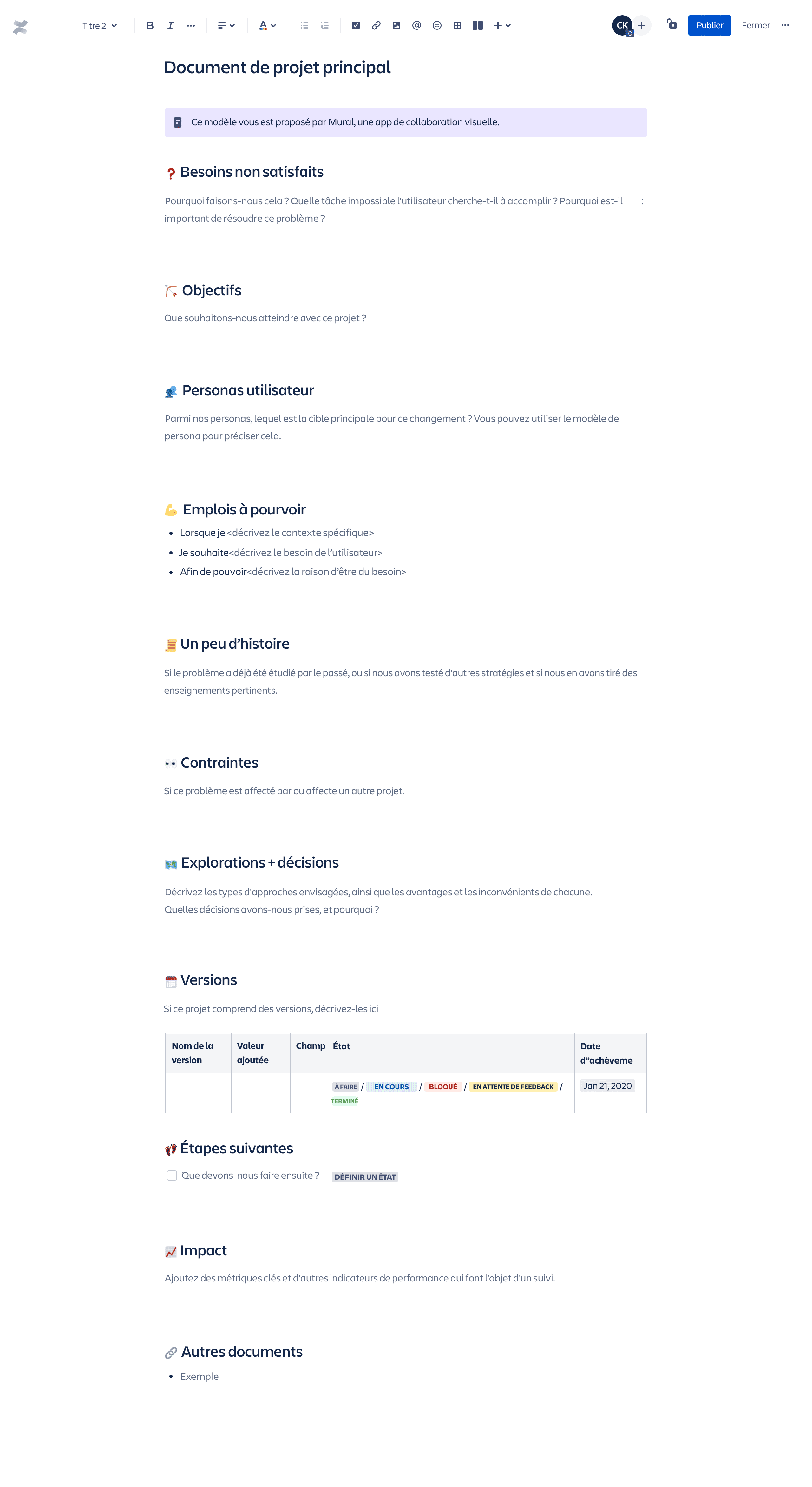 Modèle de documentation du projet principal | Atlassian
