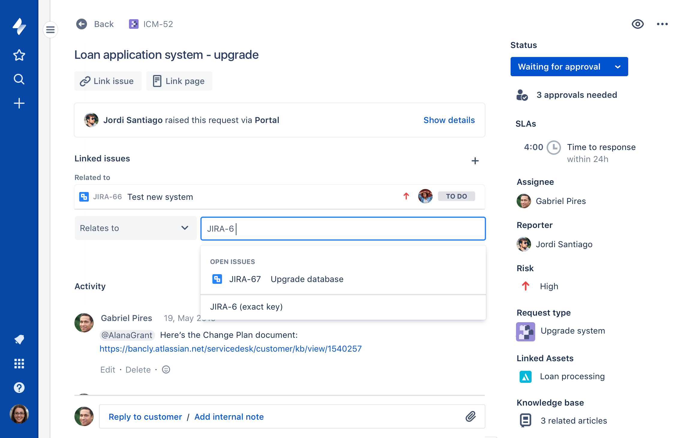 Integração do Jira Service Management e Jira Software