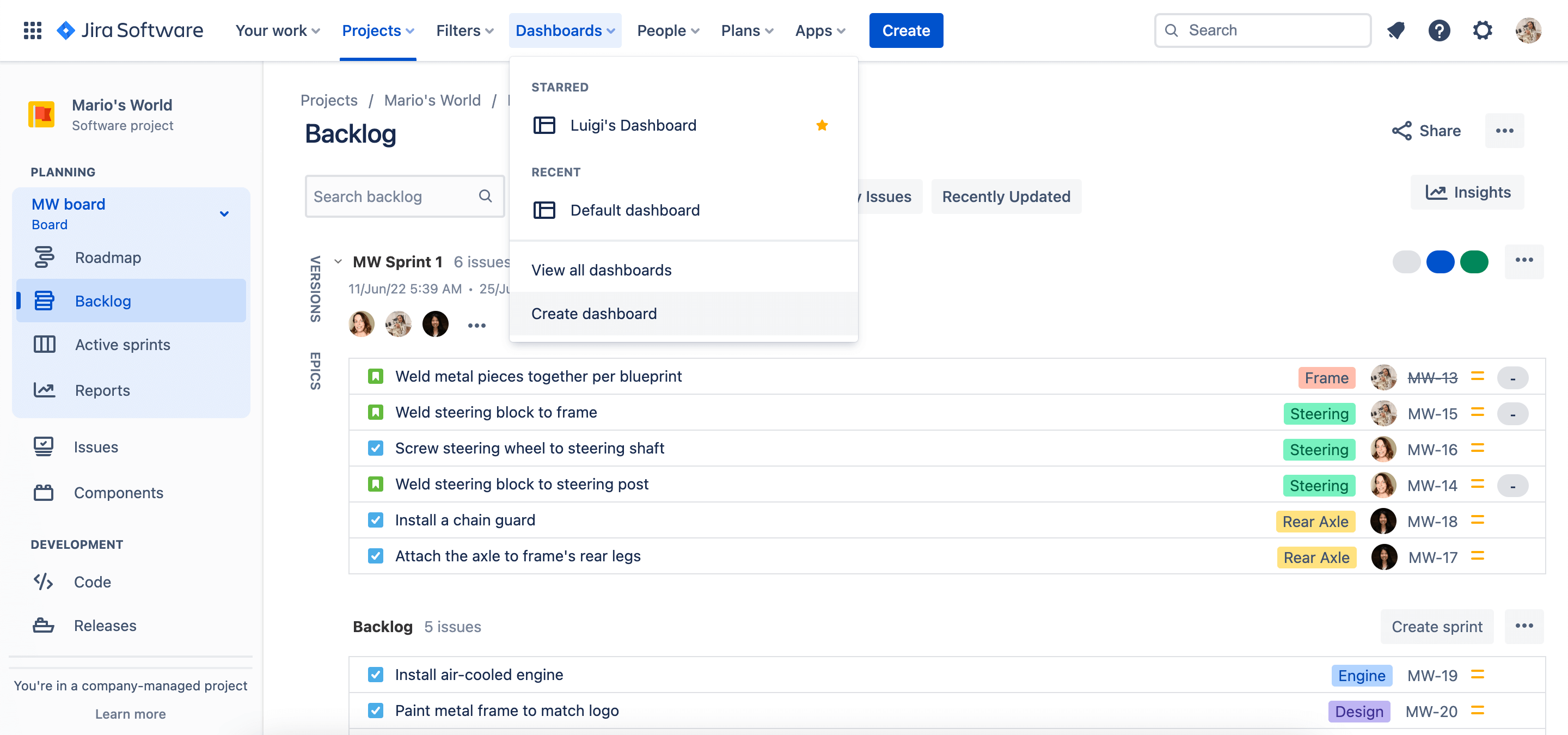 Tutoriels sur les rapports et les tableaux de bord Jira Software