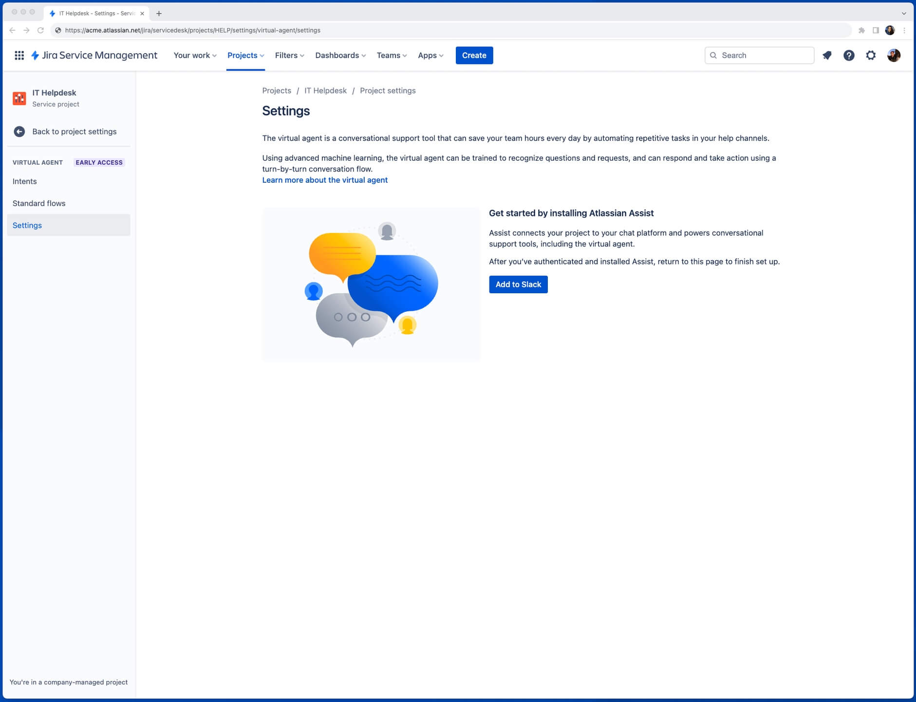 The Jira Service Management virtual agent Jira Service Management Cloud