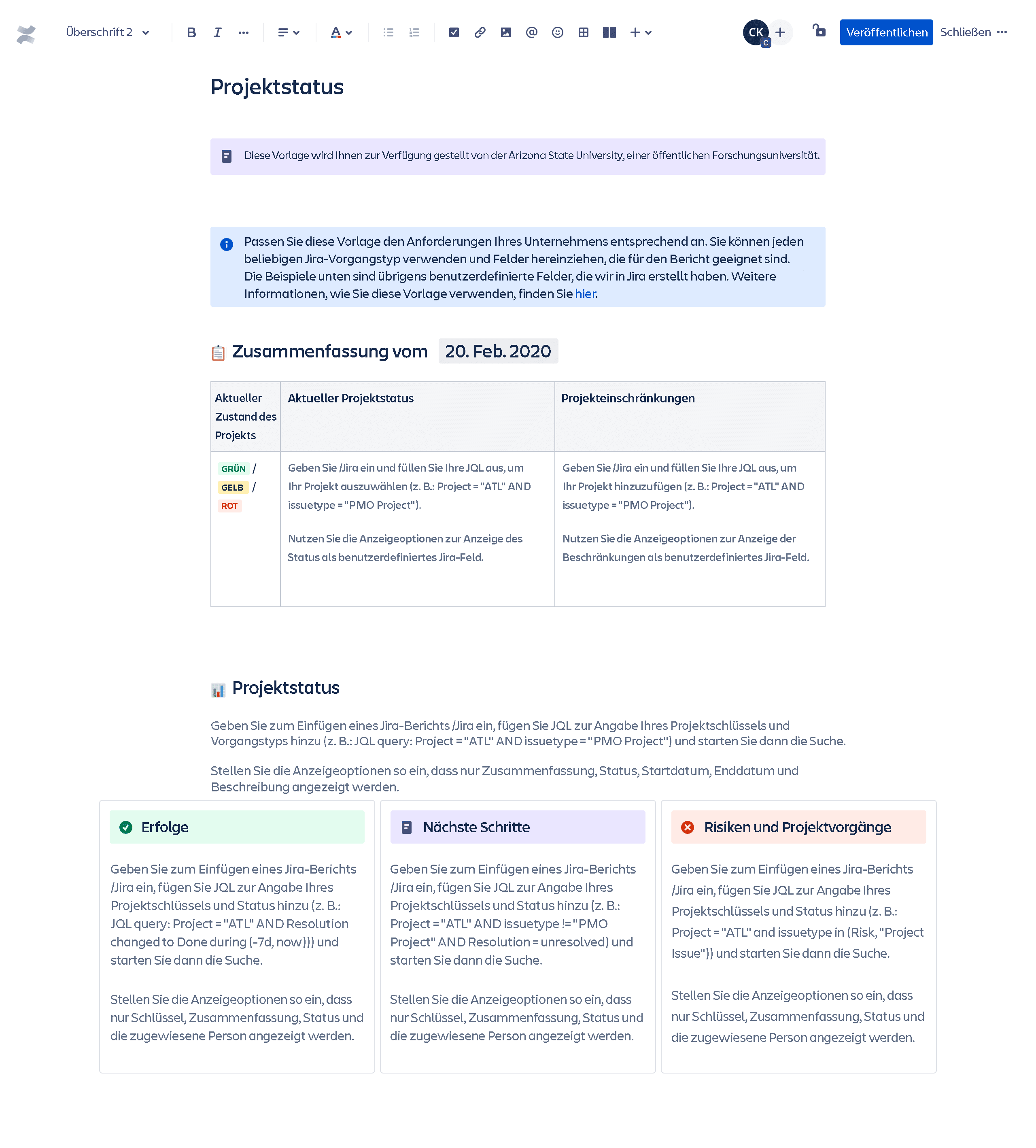 Vorlage: Projektstatus | Atlassian