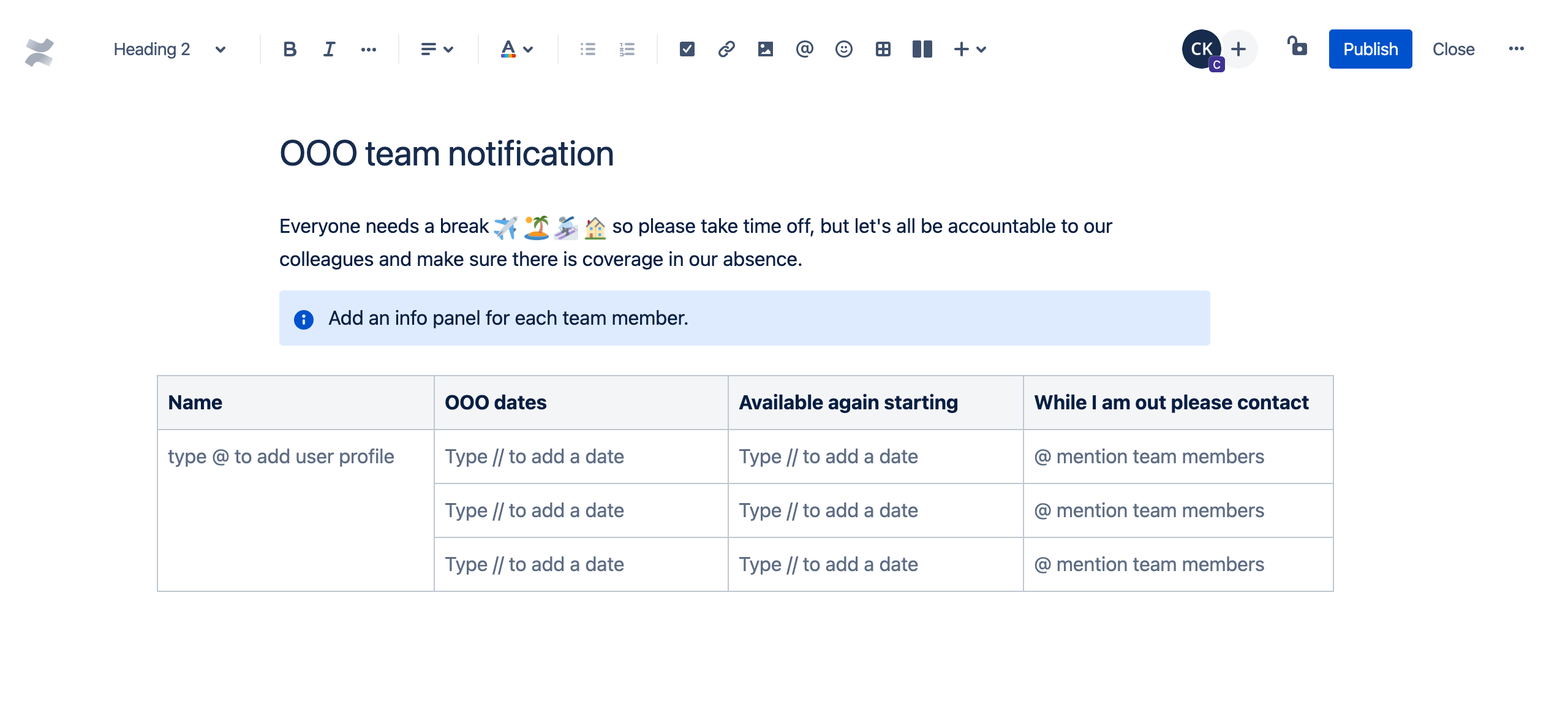 OOO team notification template | Atlassian