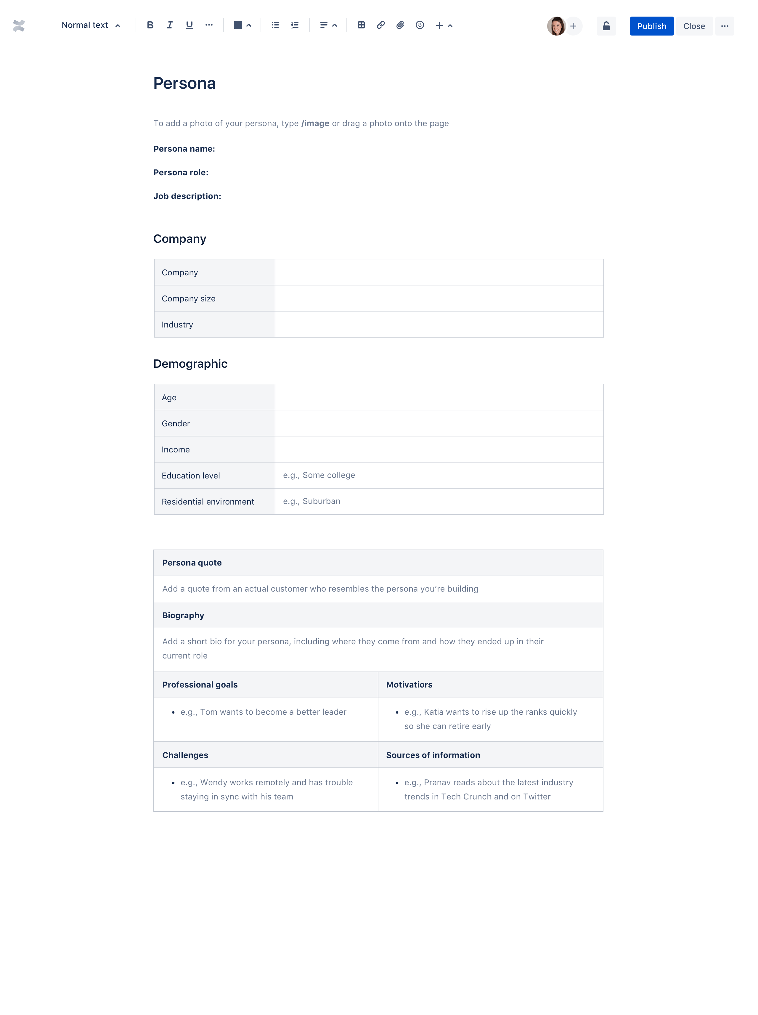 Persona template - Confluence | Atlassian