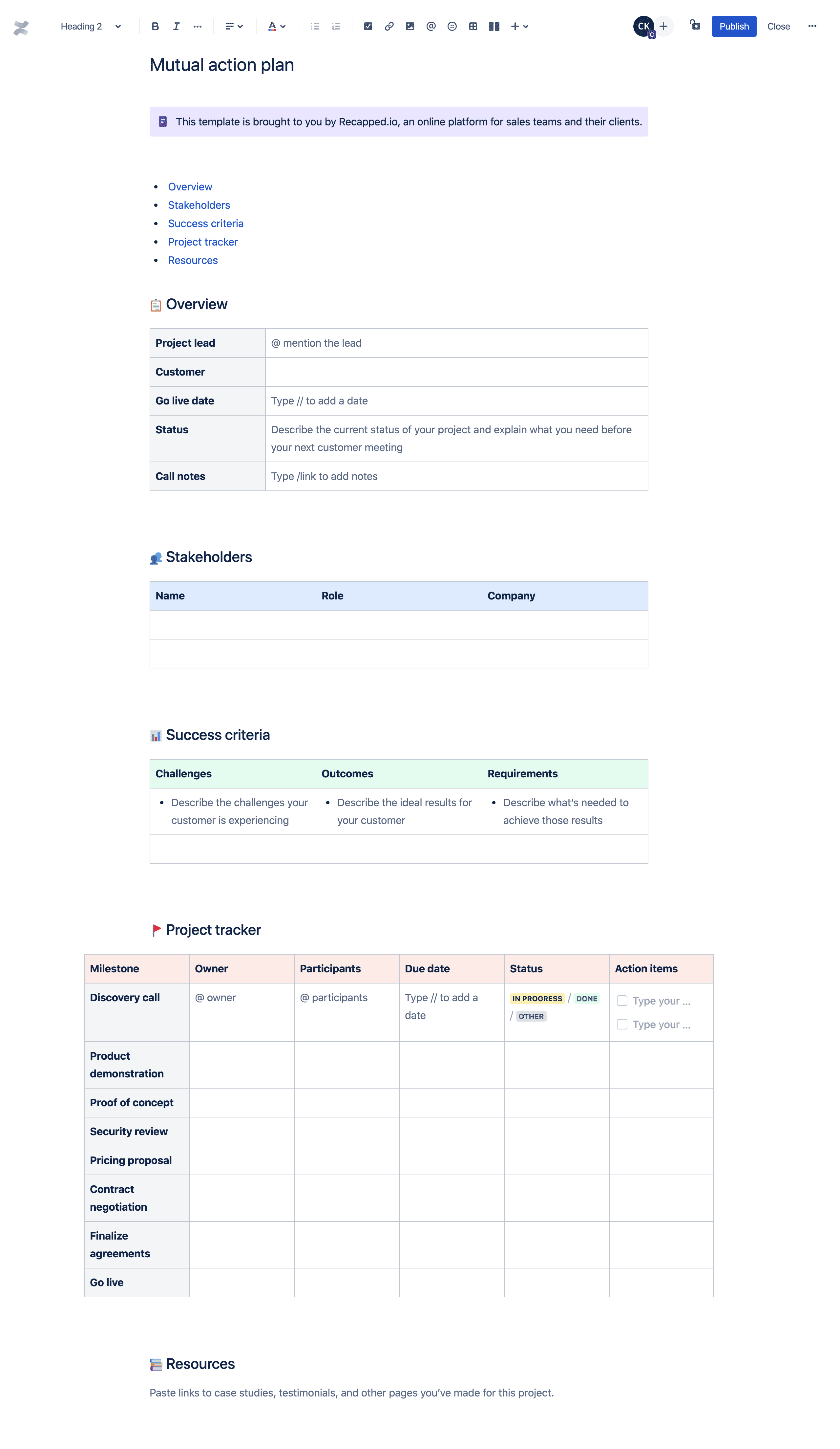 Шаблон плана совместных действий Atlassian