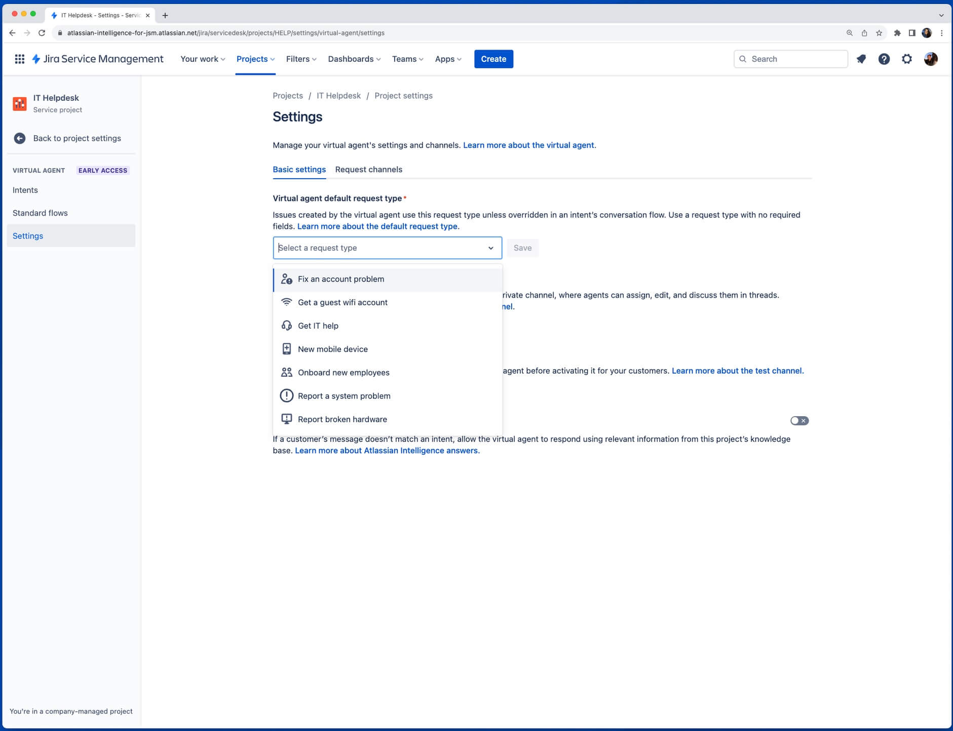 Agent wirtualny Jira Service Management Jira Service Management Cloud
