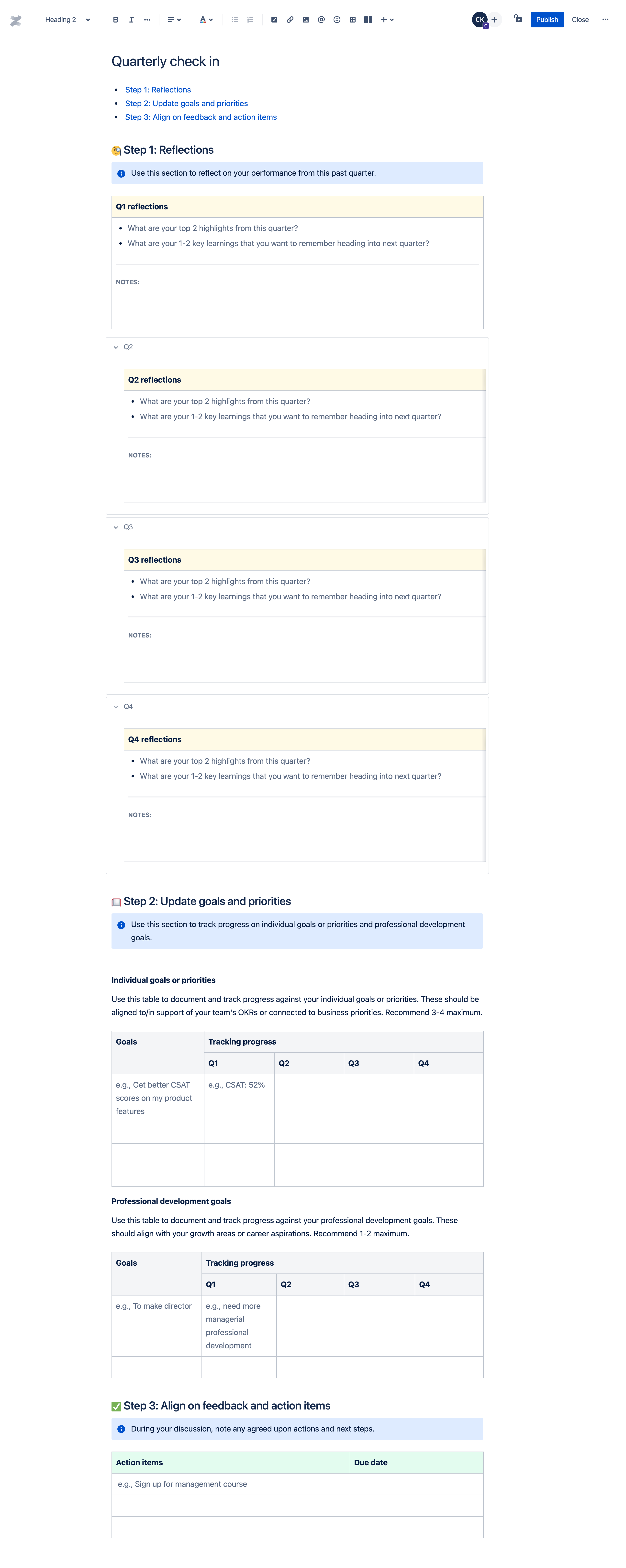 분기 체크인 템플릿 Atlassian
