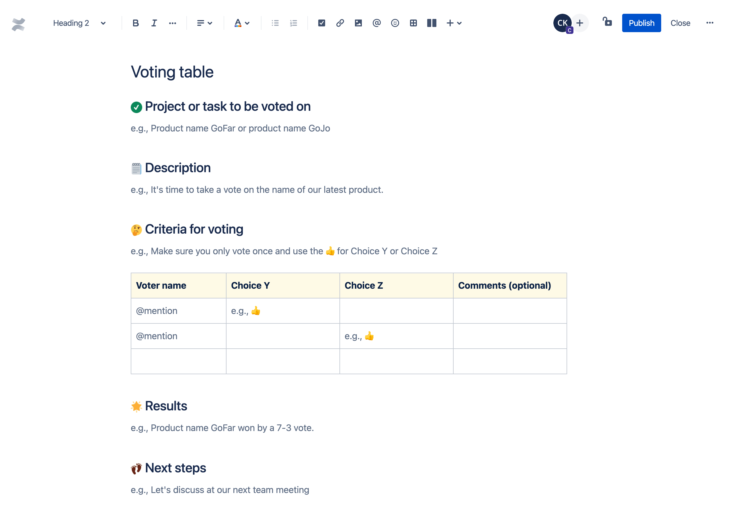 Шаблон Таблица для голосования Atlassian