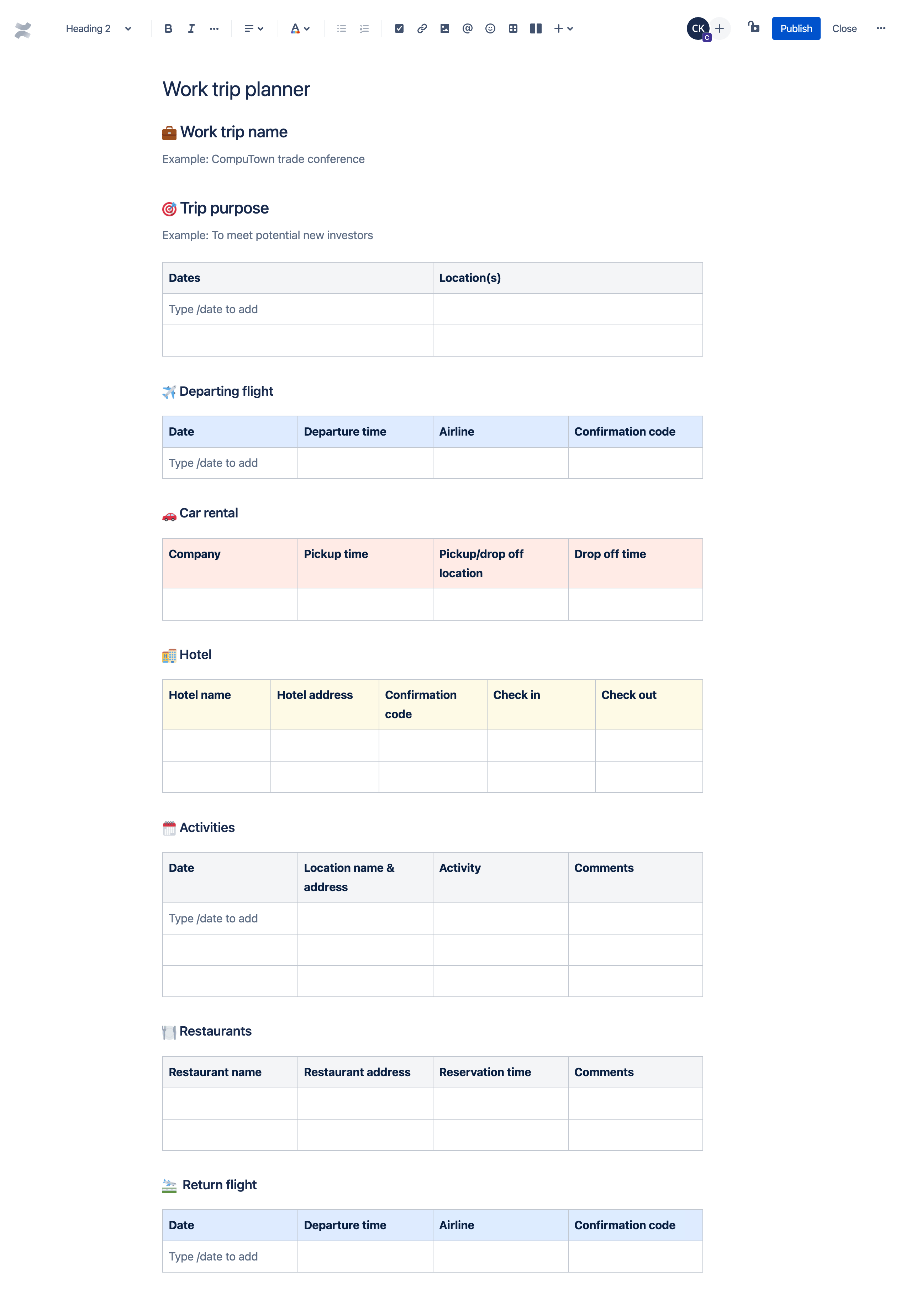 Work trip planner template | Atlassian