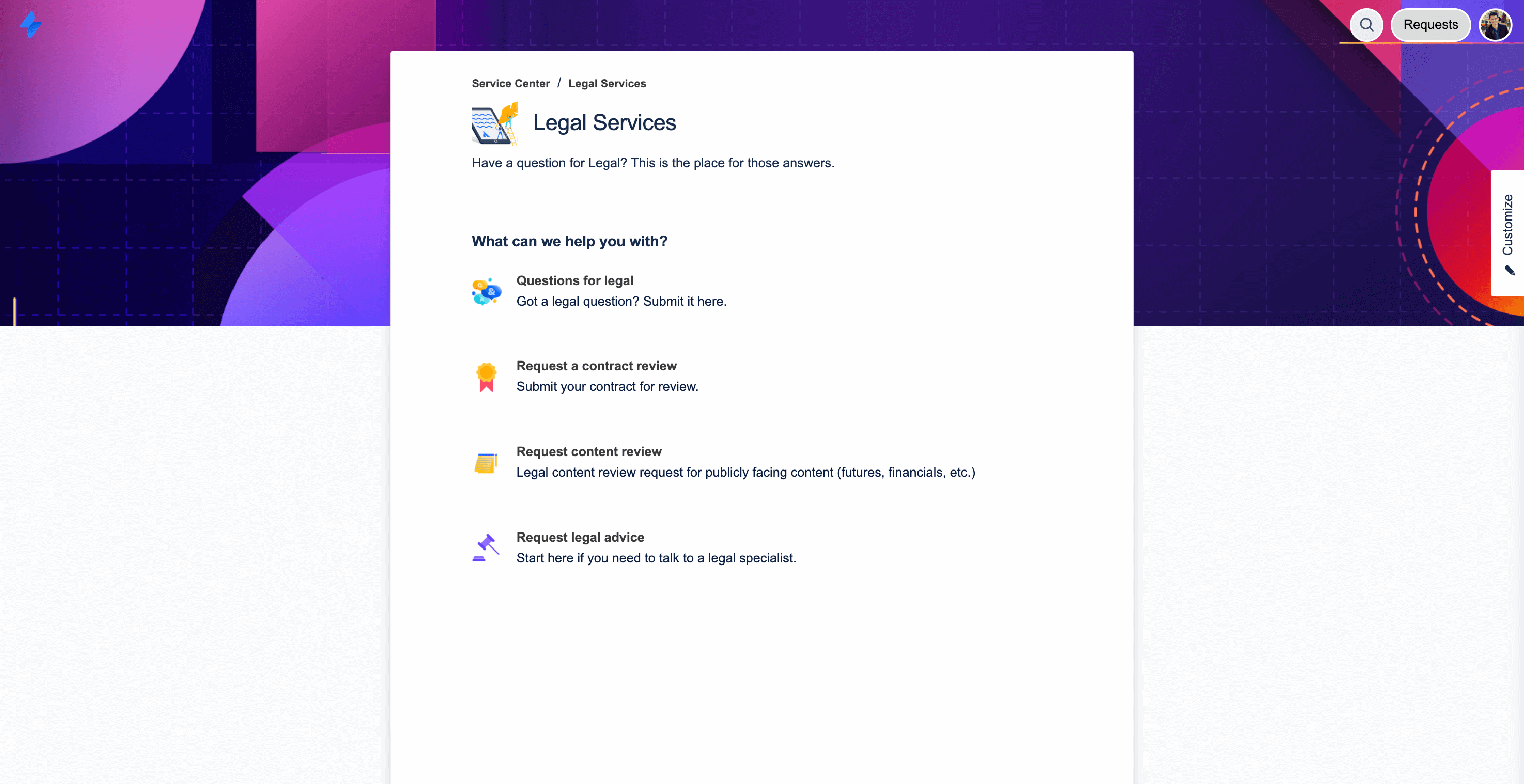 Vorlage für das Servicemanagement in der Rechtsabteilung