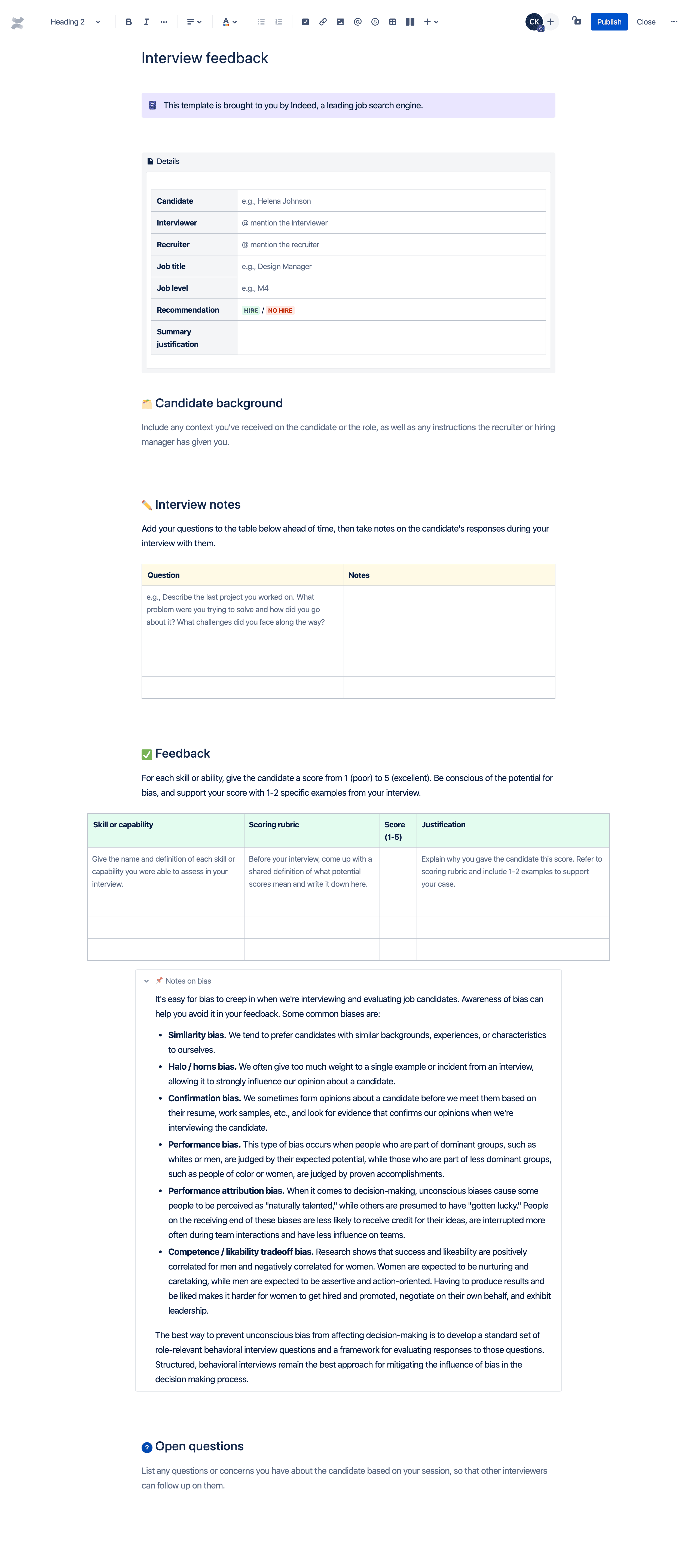 Modello del feedback sul colloquio | Atlassian